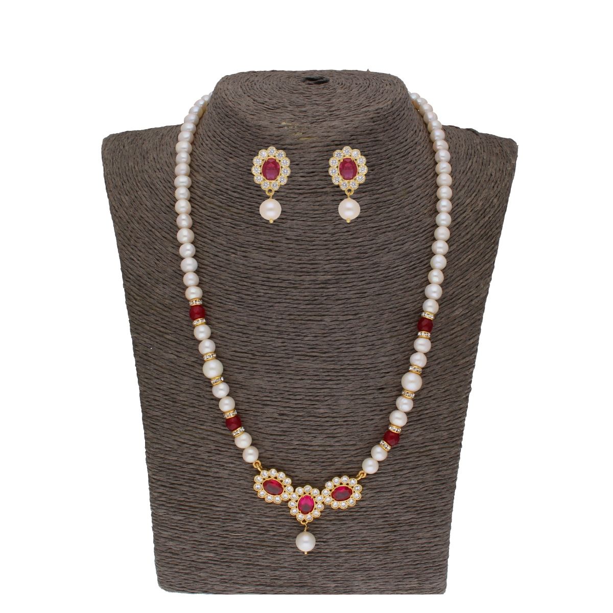 Sri Jagdamba Pearls Januja 1 Line Round Pearl Necklace Set: Buy Sri ...