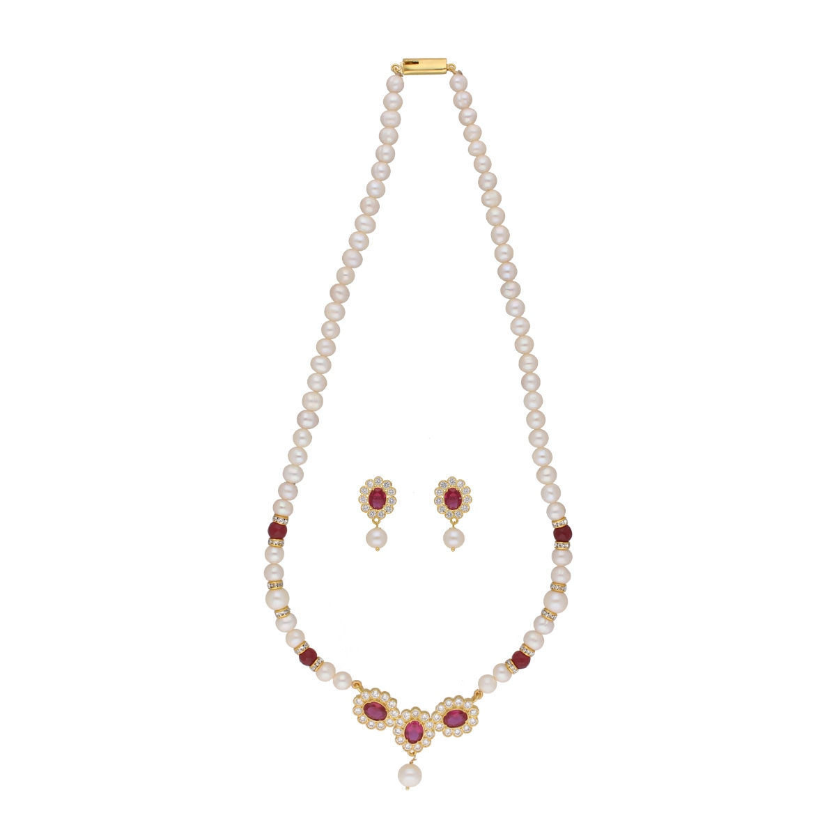 Sri Jagdamba Pearls Januja 1 Line Round Pearl Necklace Set: Buy Sri ...