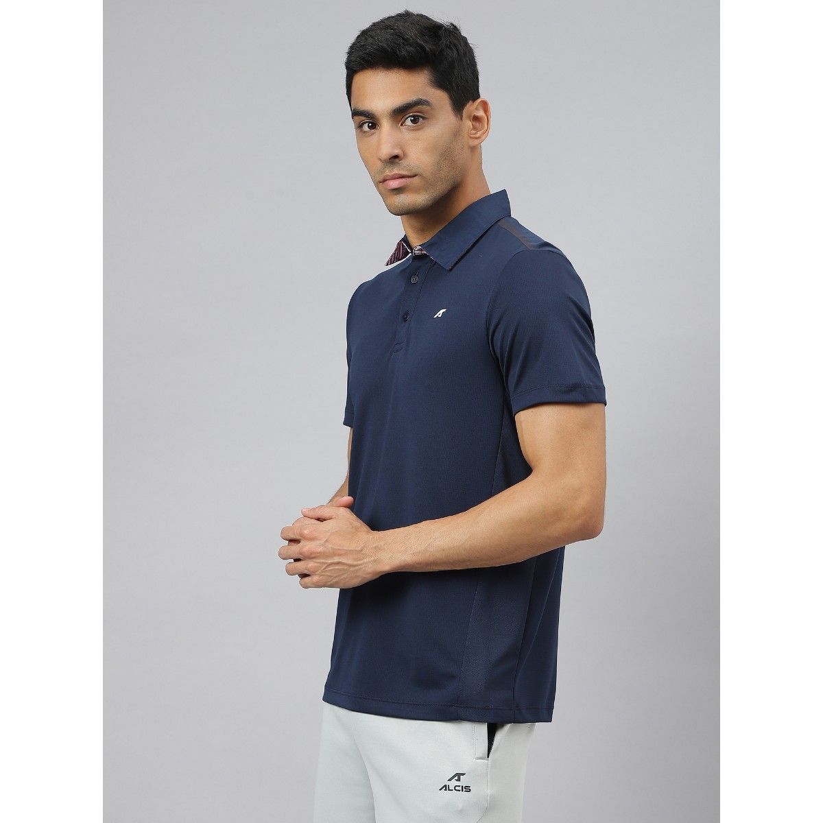 Buy Alcis Men Navy Blue Train Tech Anti Static Slim Fit Training Polo T ...