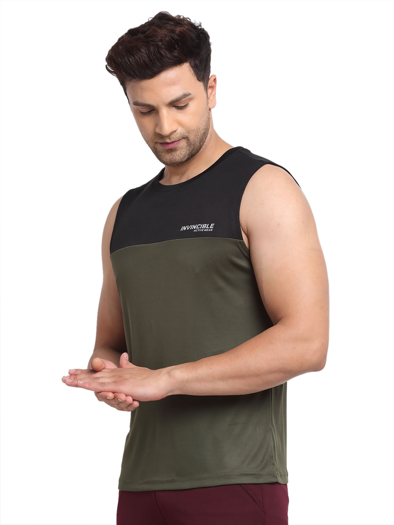 Buy INVINCIBLE Olive Black Mens Structured Vest Online