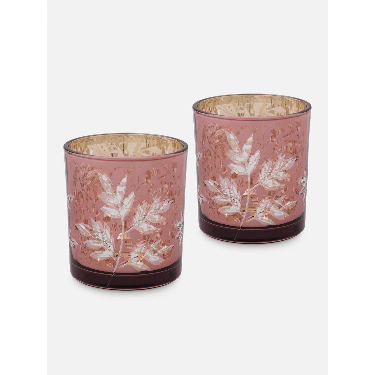 Buy Pure Home + Living Pink Floral Pattern Glass Votives Online