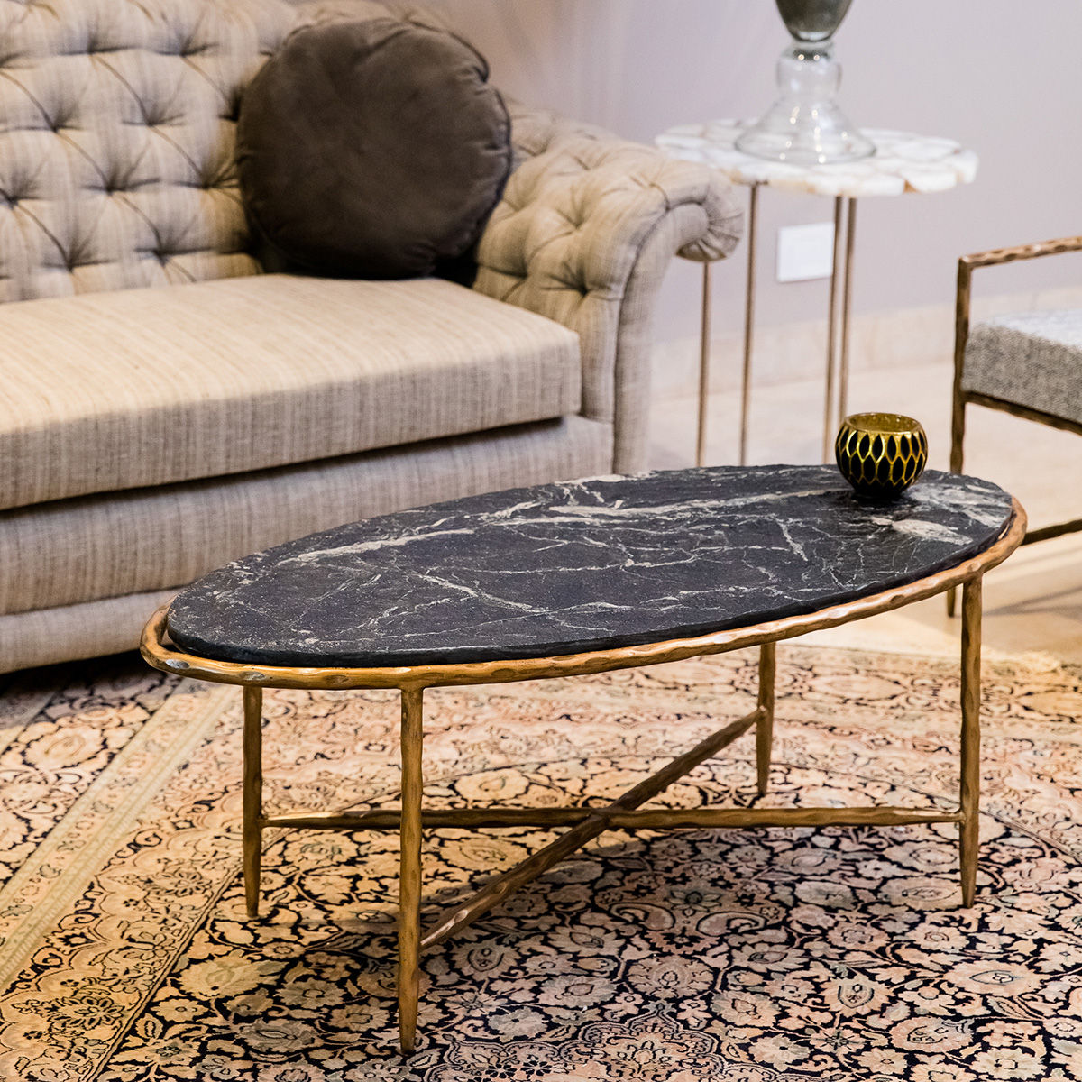 Buy Living With Elan Amadeus Oval Marble Table (Black Marble, Antique ...