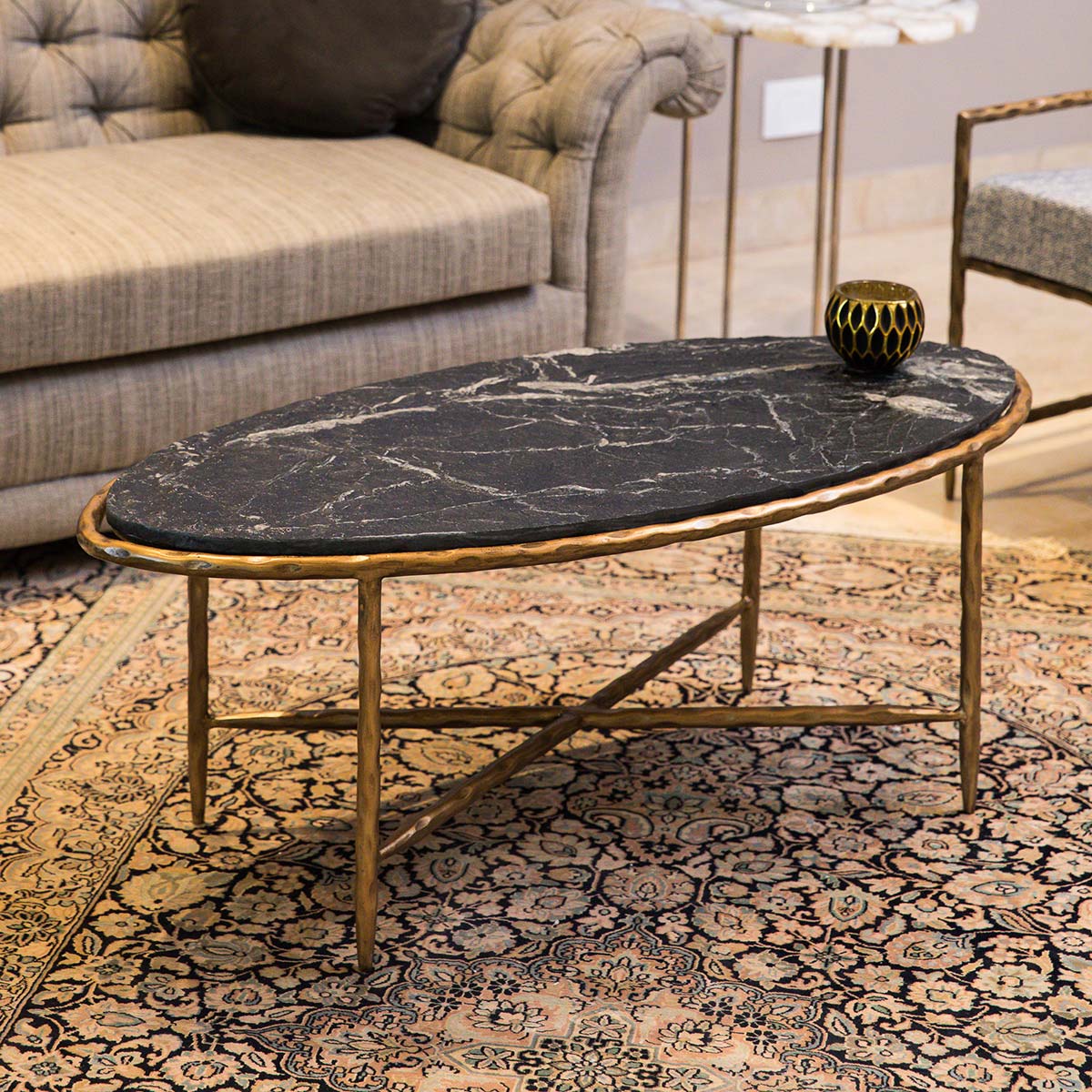 Buy Living With Elan Amadeus Oval Marble Table (Black Marble, Antique ...