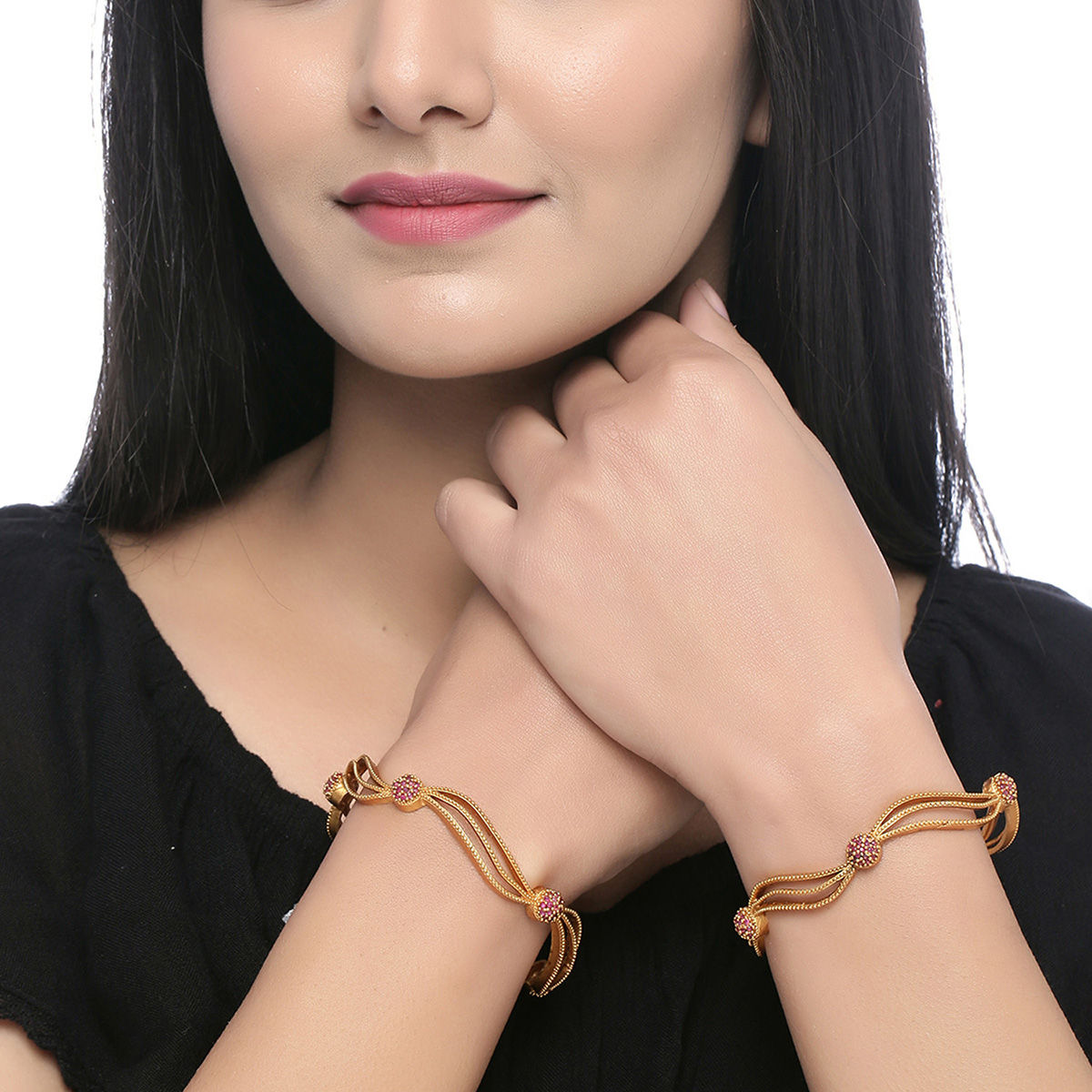 Buy SHOSHAA Matt Gold Stone Spiral Bangles Online