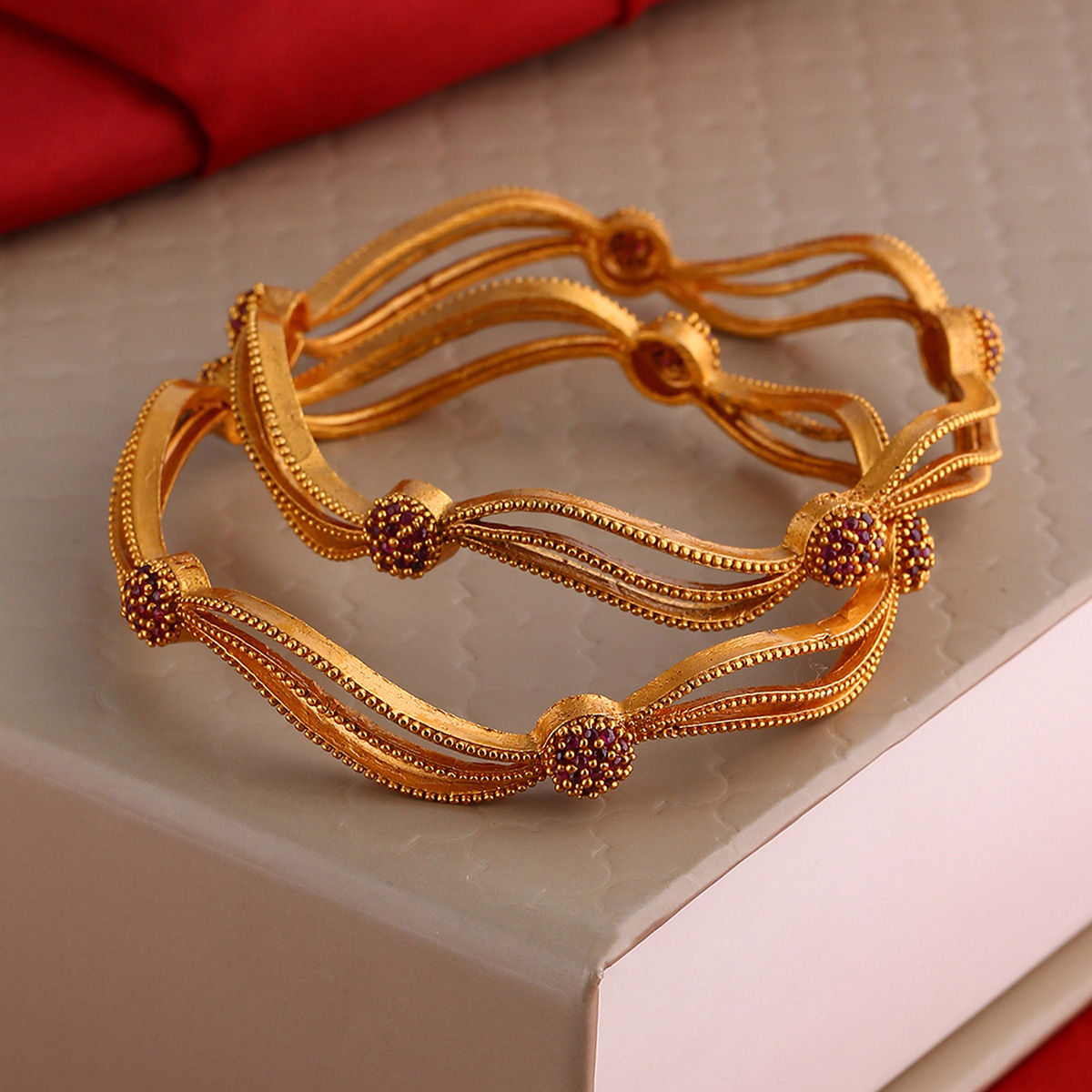 Buy SHOSHAA Matt Gold Stone Spiral Bangles Online