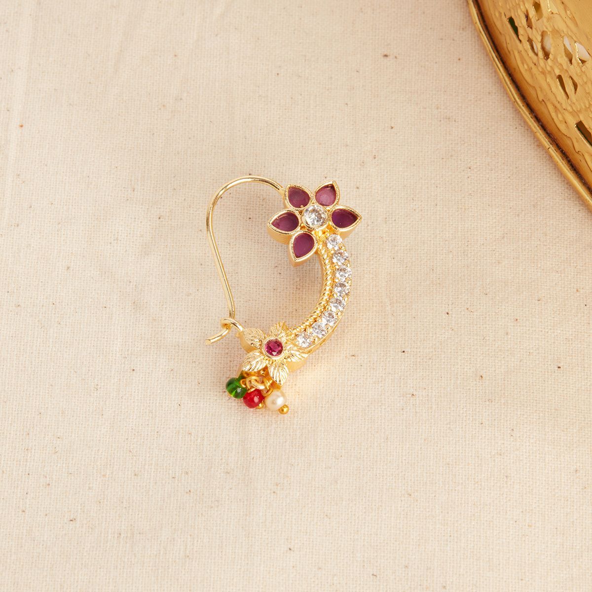 Buy Azai by Nykaa Fashion Traditional Gold Nathni With Pink Stones Online