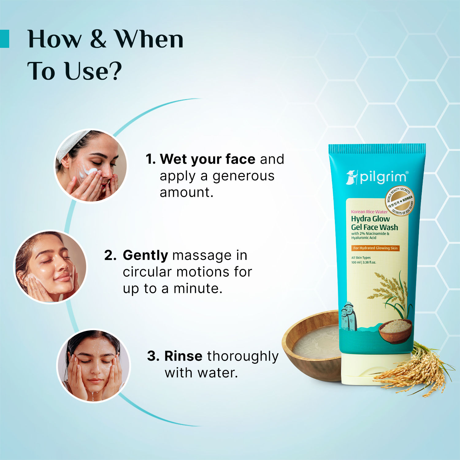 Buy Pilgrim Korean Rice Water Hydra Glow Gel Face Wash Online