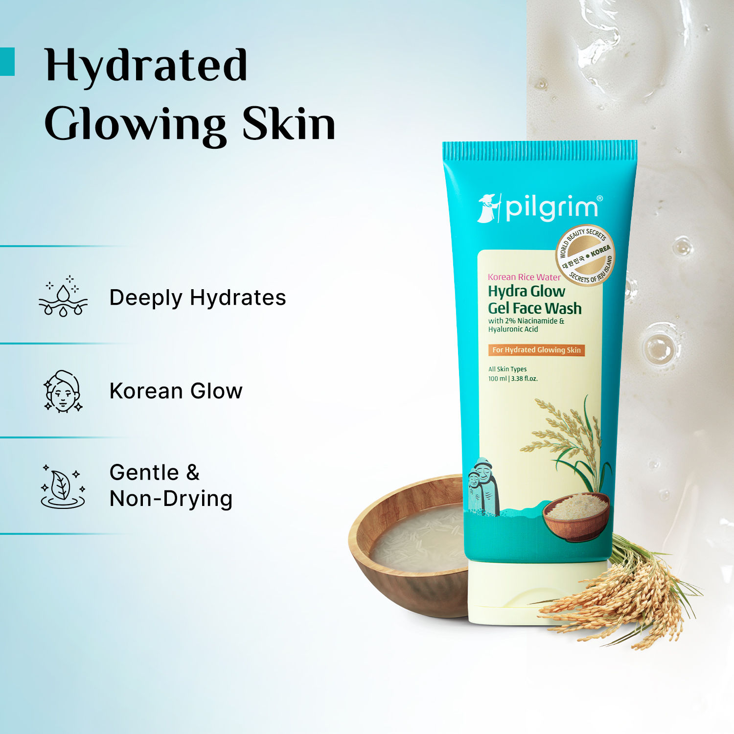 Buy Pilgrim Korean Rice Water Hydra Glow Gel Face Wash Online