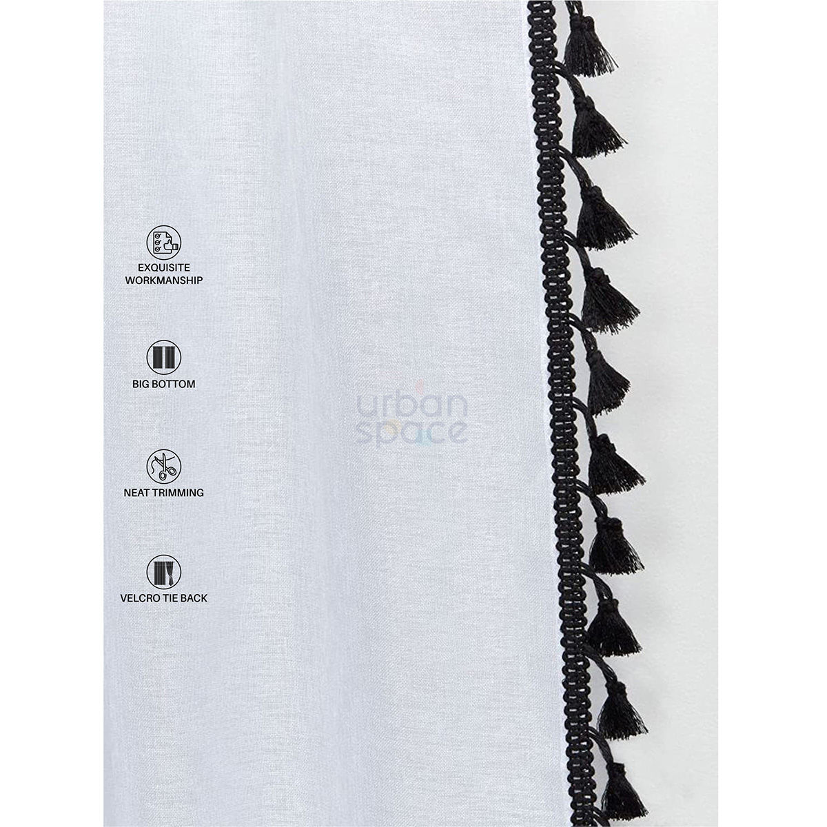 Urban Space Curtain for Window Eyelets & Tieback White with Black ...