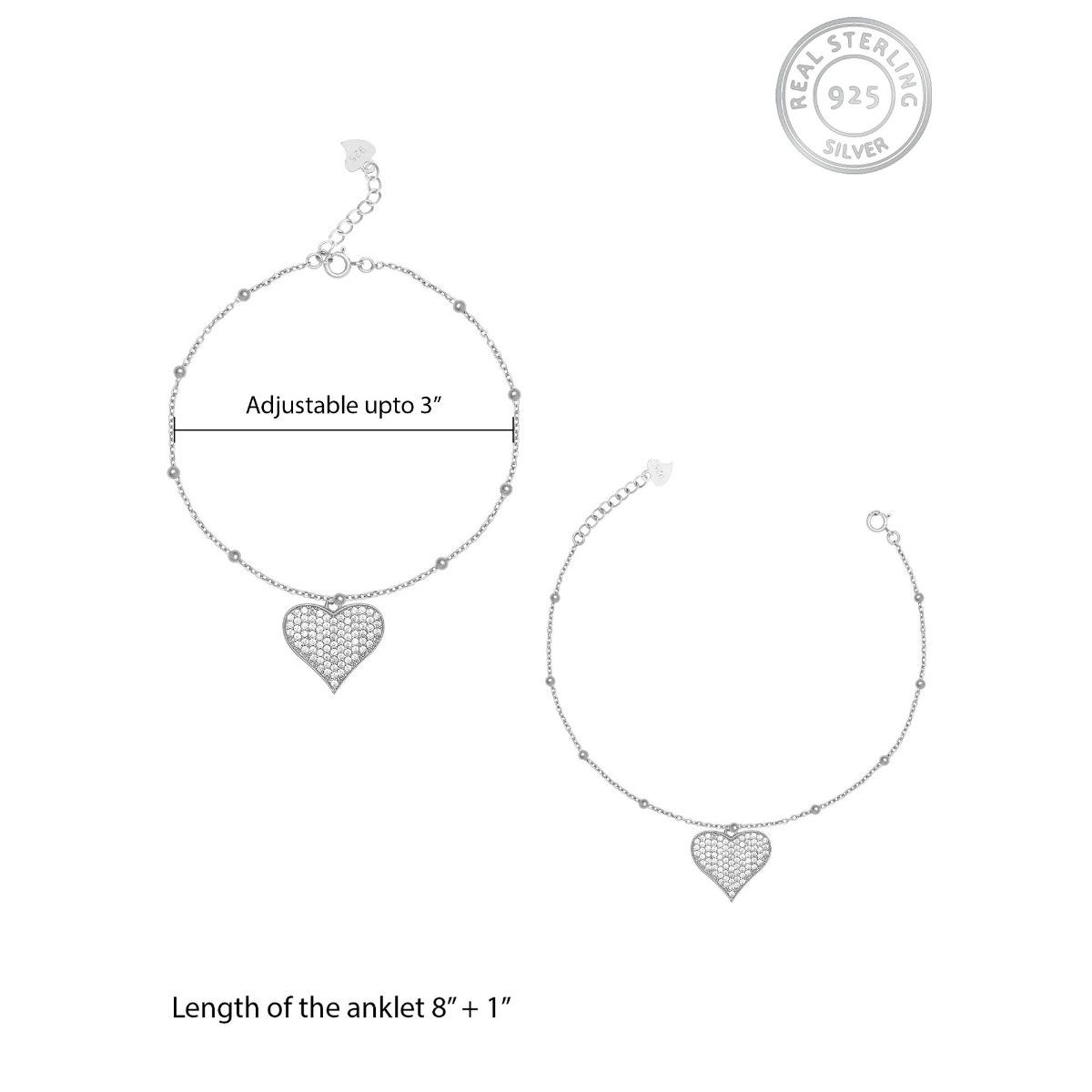 Buy Giva Sterling Silver Zircon Heart Anklet For Women With 925 ...