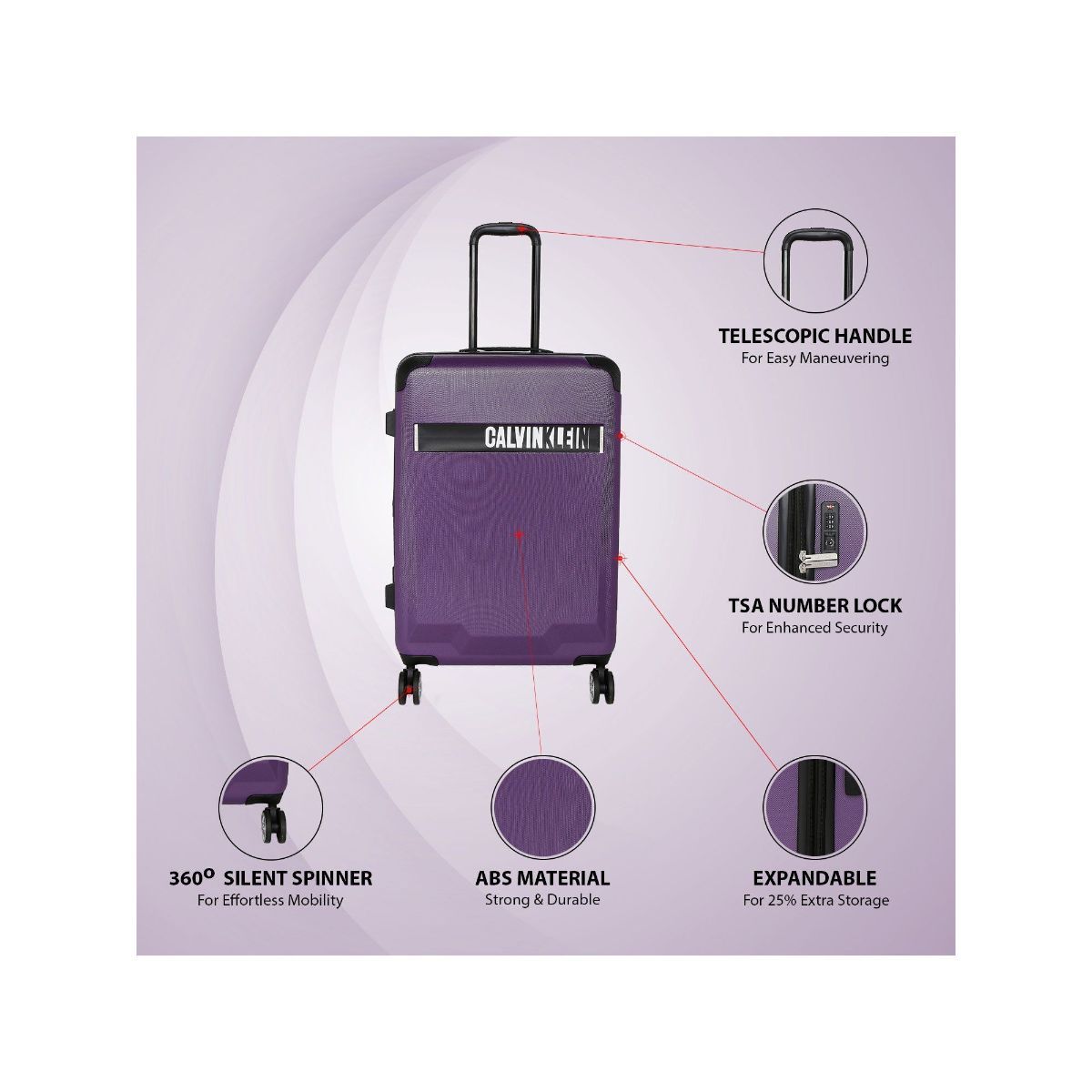 Buy Calvin Klein Kimpton Hard Medium Purple Luggage Trolley (M) Online