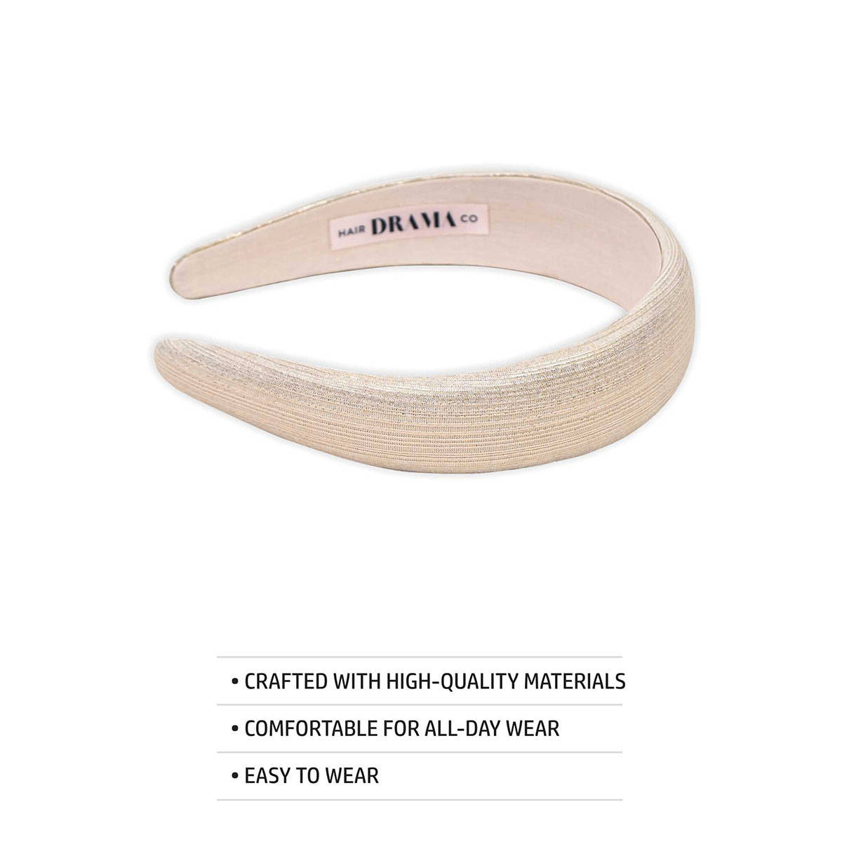 Buy Hair Drama Co. Beige Broad Metallic Hair Band Online