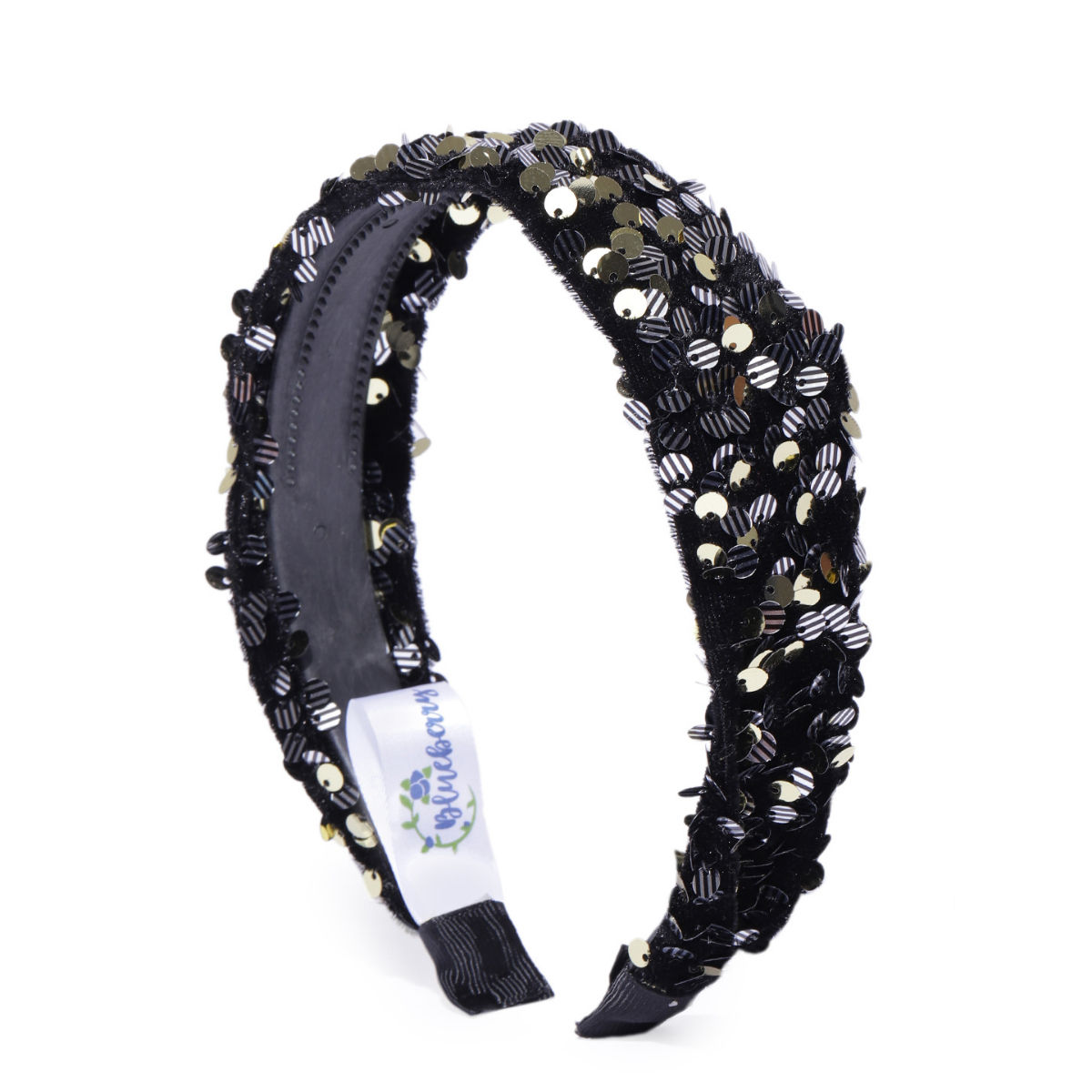 Buy Blueberry Multi Sequin Embellished Black Velvet Hair Band Online