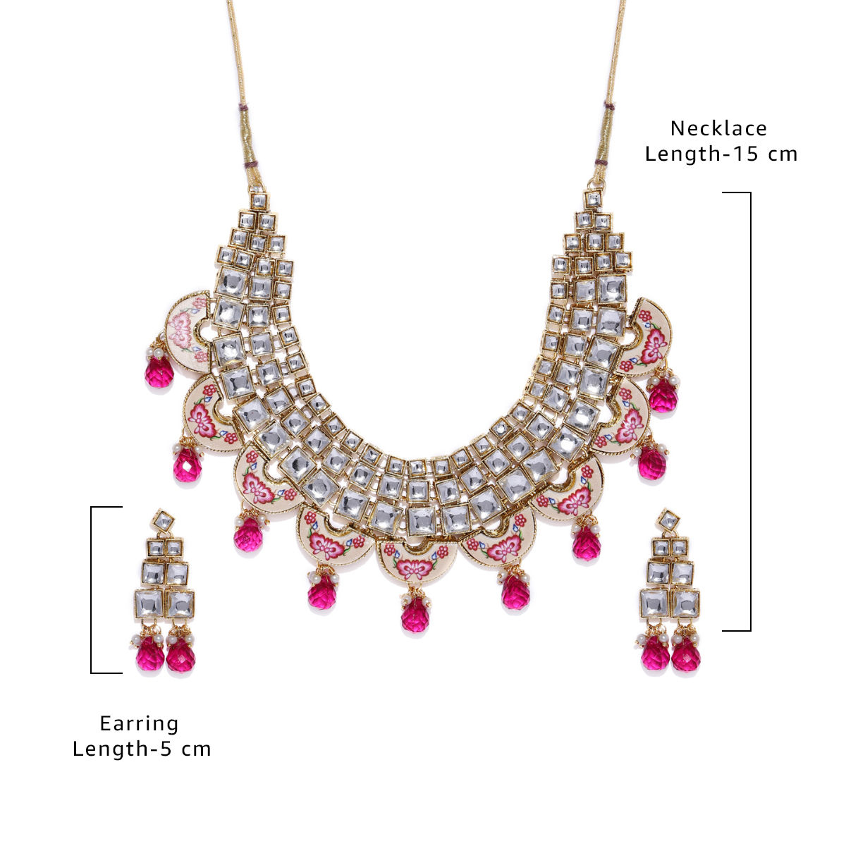Buy Zaveri Pearls Pink Kundan And Beads Floral Choker Necklace And Earring