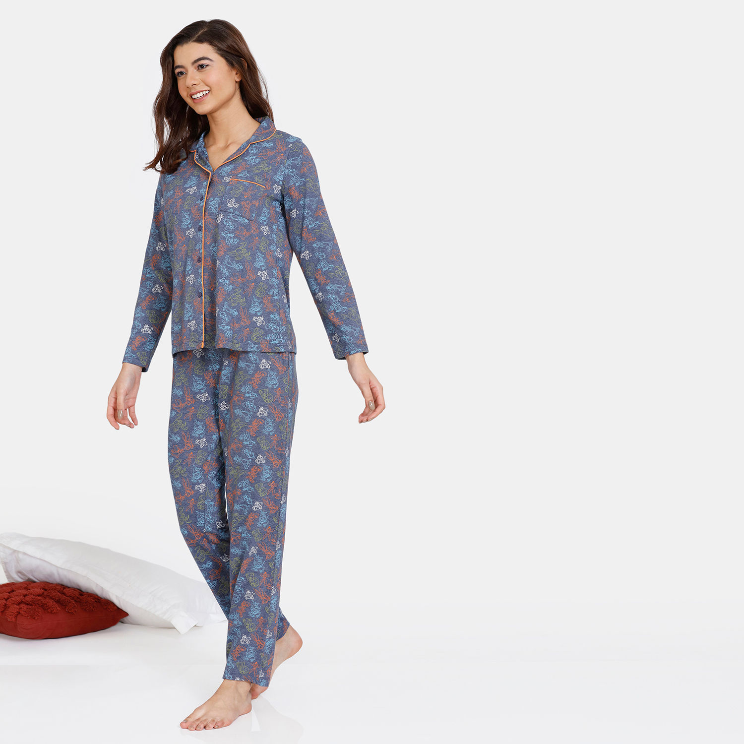 Buy Zivame Looney Tunes Knit Cotton Pyjama Set - Medieval - Blue Online