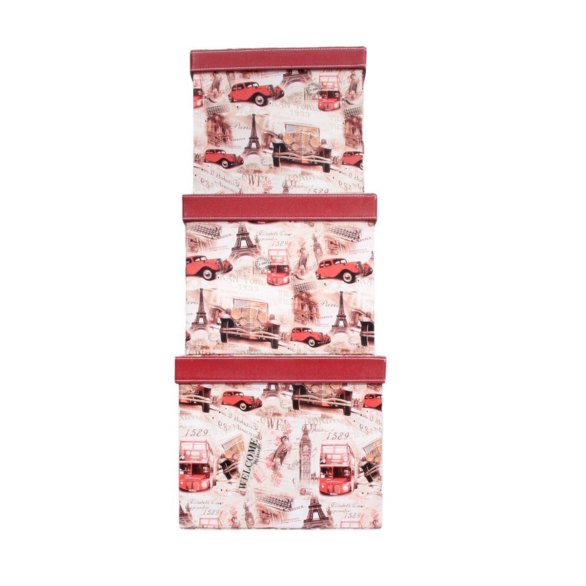 EZ Life Sassy Storage Boxes Organizer Jute & PU Rectangle Red (Set of 3 ...