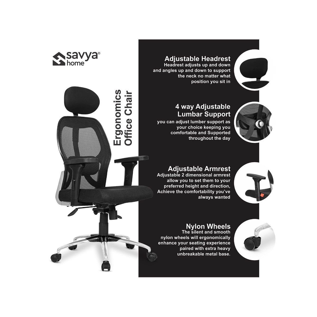 Buy Savya Home Apex Apollo Chrome Base High Back Office Chairs (Pack of ...