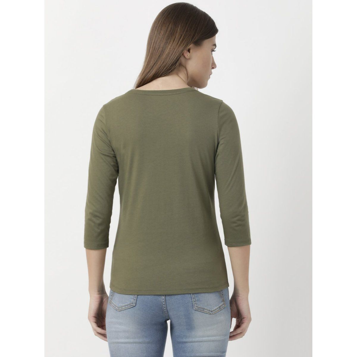 Jockey A100 Women's Cotton Rich 3-4th Sleeve T-shirt Green: Buy Jockey ...