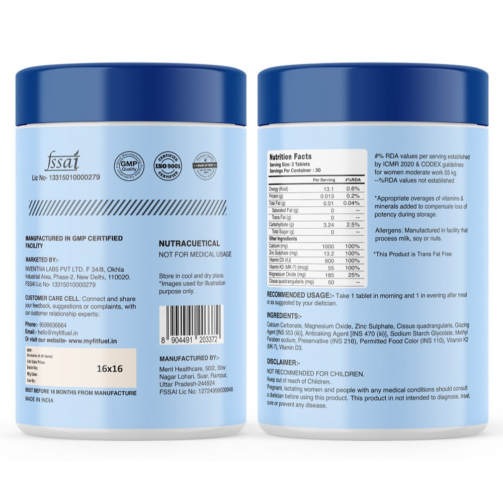 Buy MyFitFuel Calcium 1000Mg (60 Tablets)+ Vitamin D3, K2 (Mk7), Zinc ...