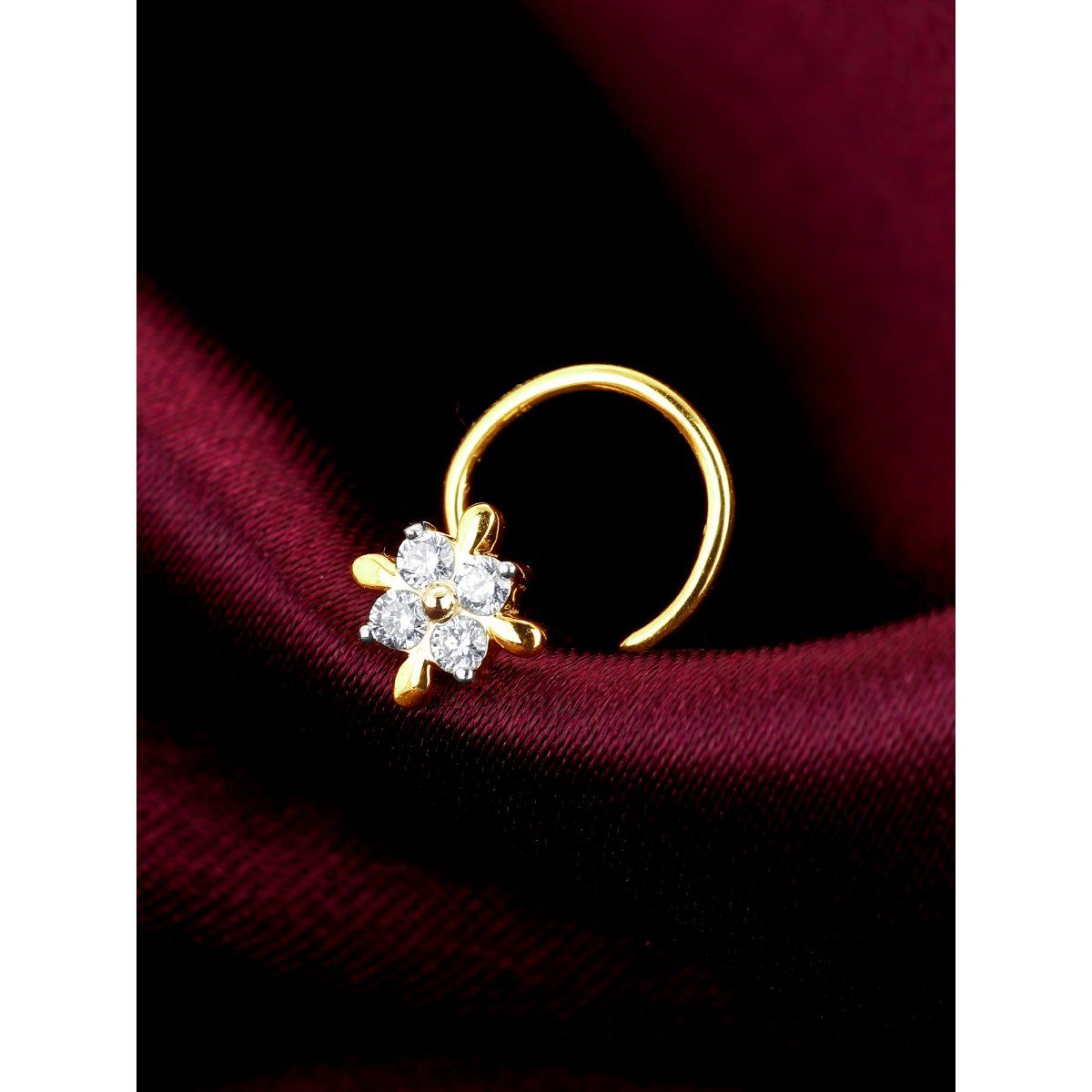 Buy GIVA 14K Yellow Gold Tender Bloom Diamond Nose Pin Online