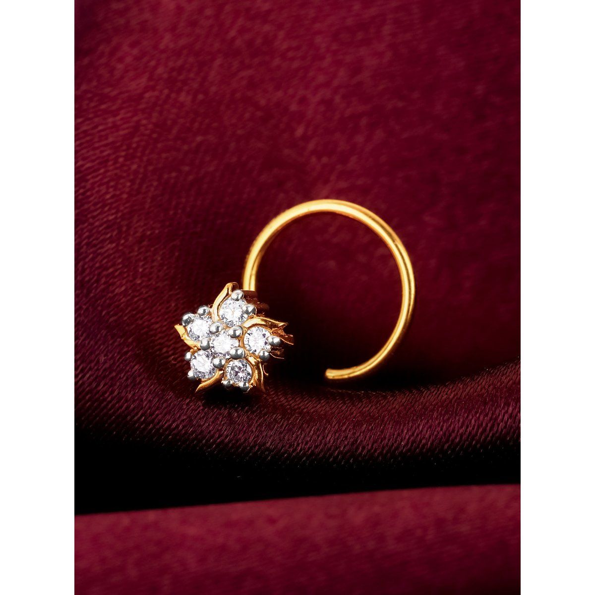 Buy GIVA 14K Yellow Gold Adorable Bloom Diamond Nose Pin Online