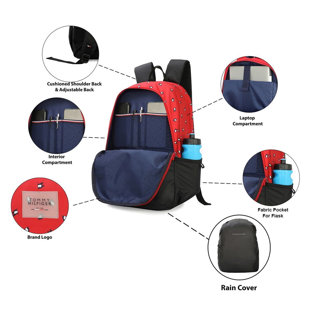 Buy Tommy Hilfiger Tristan Unisex Tuff Laptop Backpack - Black Red (M ...