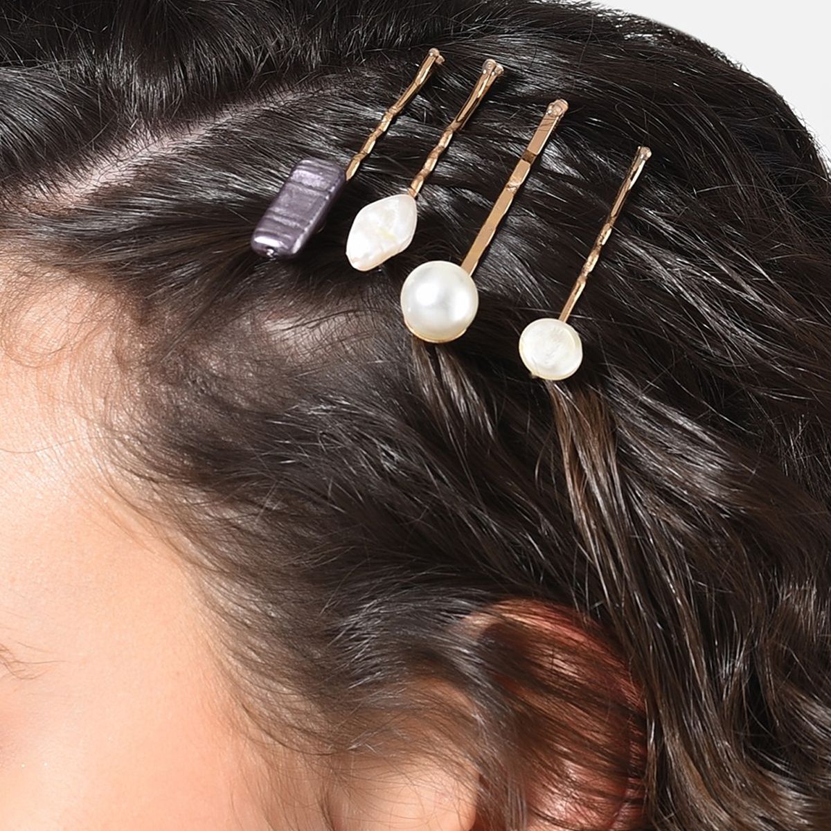 Buy Zaveri Pearls Gold Tone Set of 4 Contemporary Pearl Bobby Hair Pins ...
