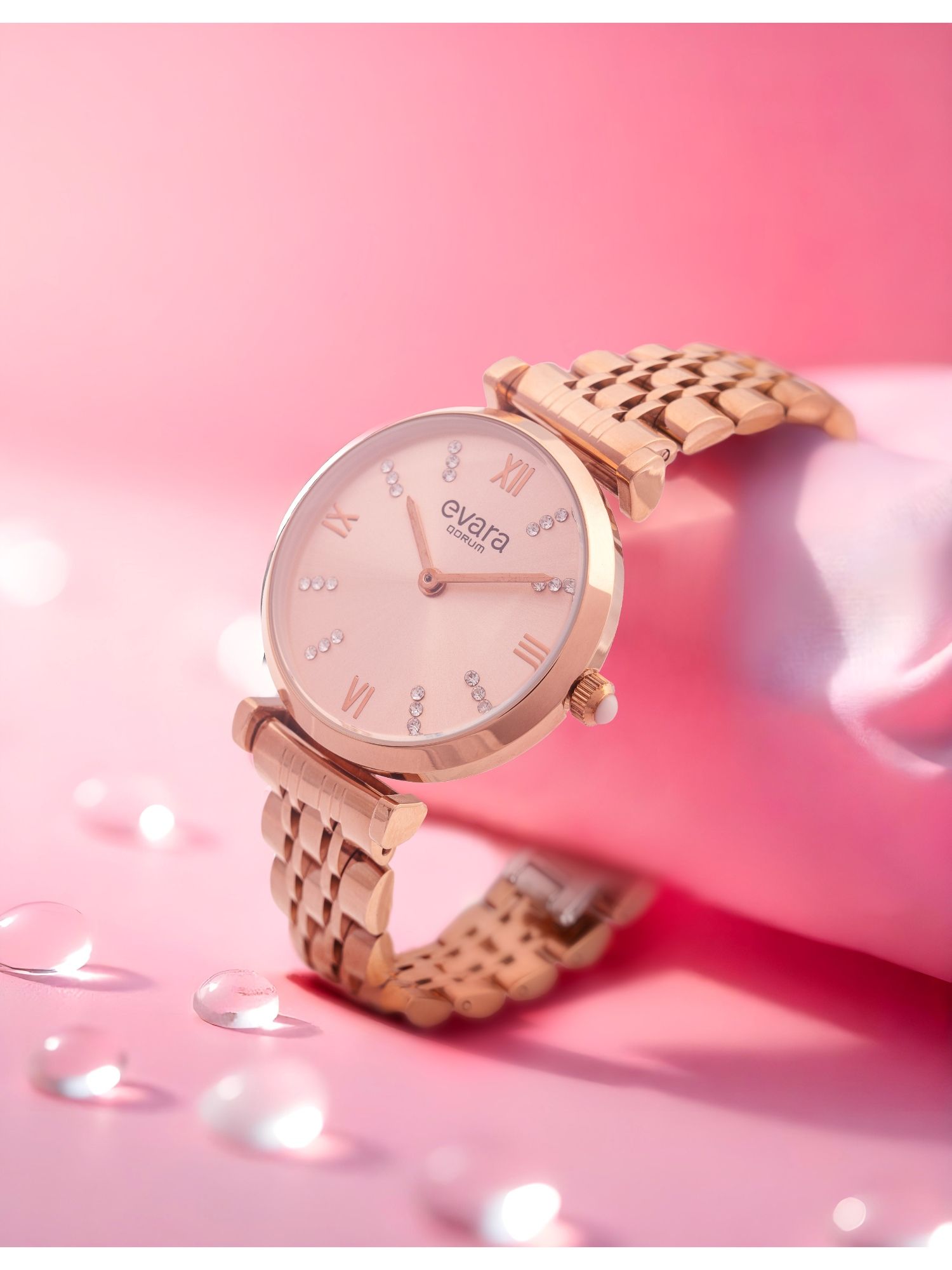 Buy Qorum Evara Women with Rose Gold Dial Watch (G109 Evara-Rose Gold Dial) (M) Online