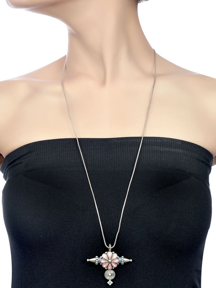 Buy Tribe Amrapali Pink Enamel Chandrika Flower Pendant Online