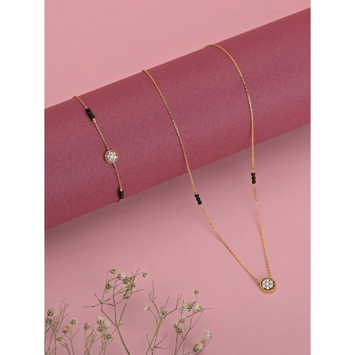 Buy Palmonas Tvasti Diamond Mangalsutra Set - BIS Hallmarked - 18k Gold Vermeil Online