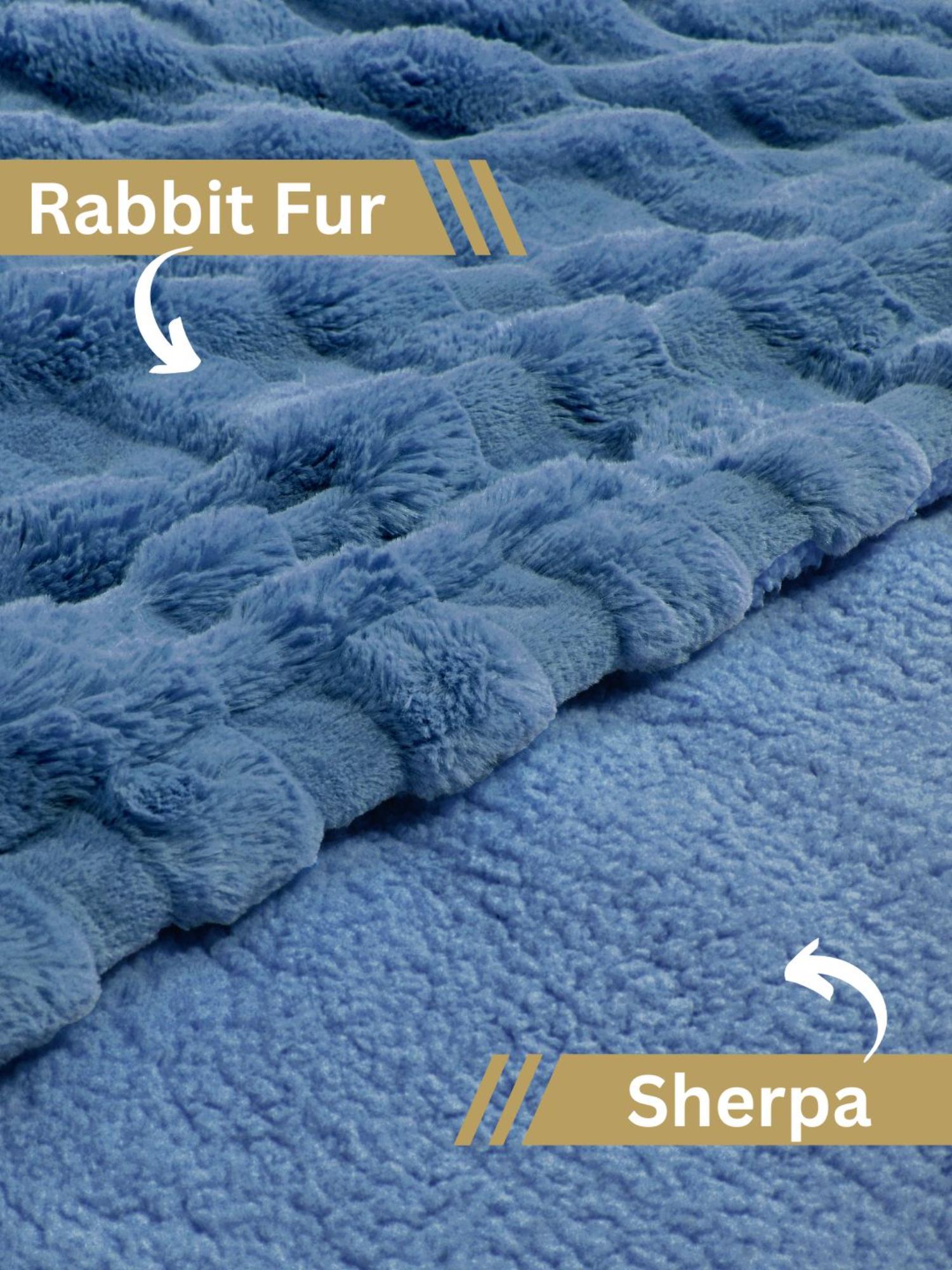 Buy FABINALIV Blue Striped Mild Winter 600 Gsm Woollen Bed Comforter ...