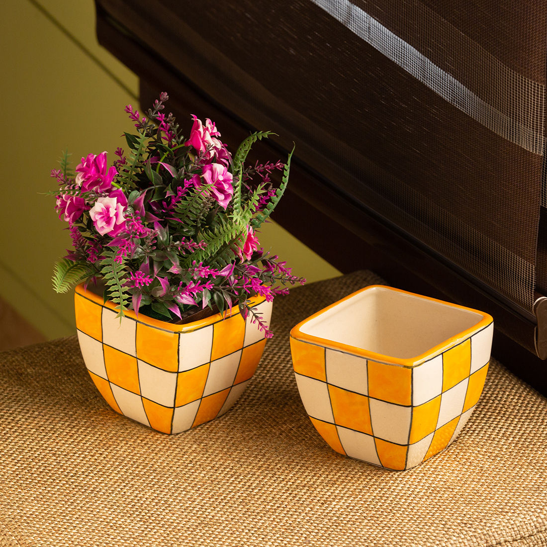 ExclusiveLane Shatranj Checkered' Hand painted Planter Pots In Ceramic ...
