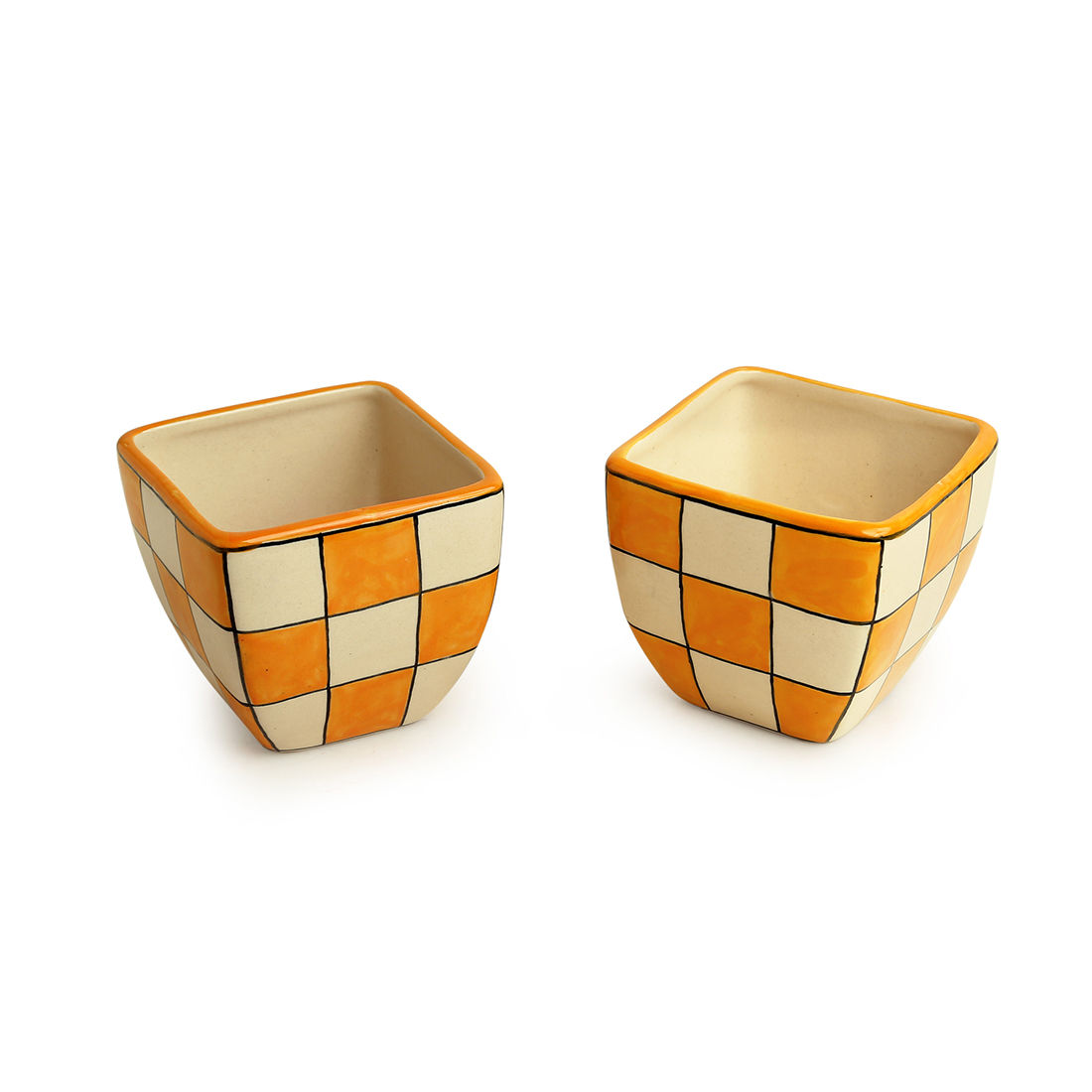 Buy ExclusiveLane Shatranj Checkered' Hand painted Planter Pots In ...
