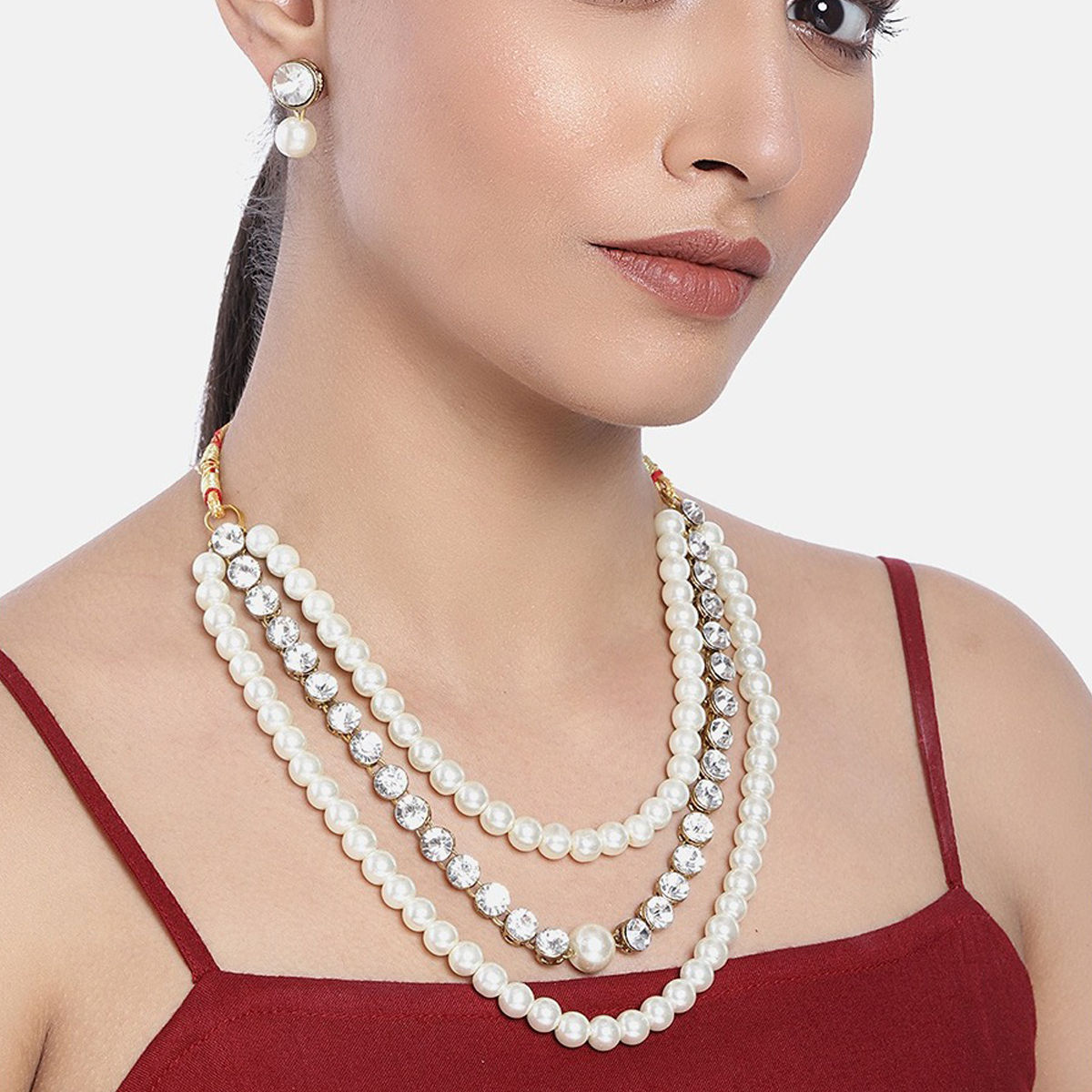 Zaveri Pearls Gold Tone Ethnic Layered Pearls Necklace & Earring Set ...