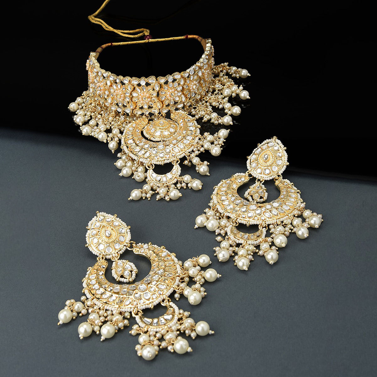Zaveri Pearls Gold Tone Bridal Kundan And Pearls Choker Necklace