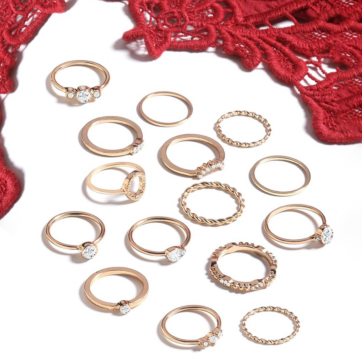 Buy Zaveri Pearls Gold Tone Set of 15 Stunning Stackable Finger Rings ...