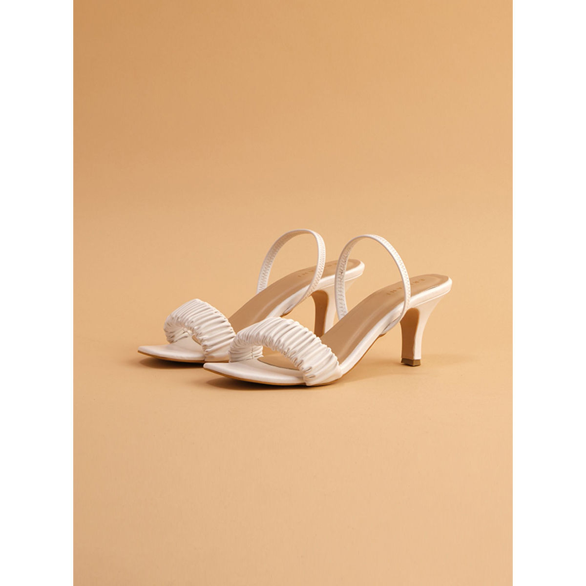 Eridani Ruffled White Tokyo Heels: Buy Eridani Ruffled White Tokyo ...