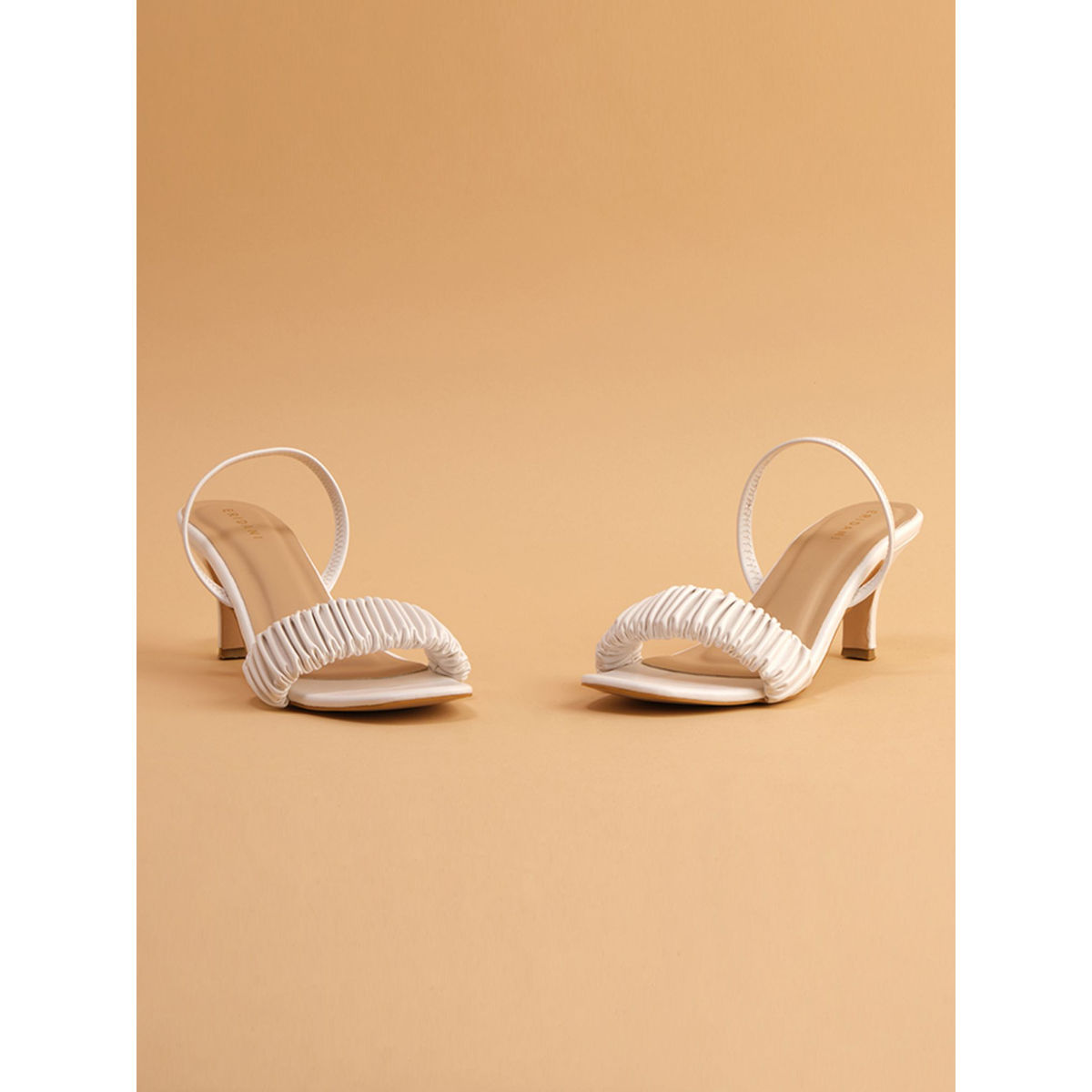 Eridani Ruffled White Tokyo Heels: Buy Eridani Ruffled White Tokyo ...