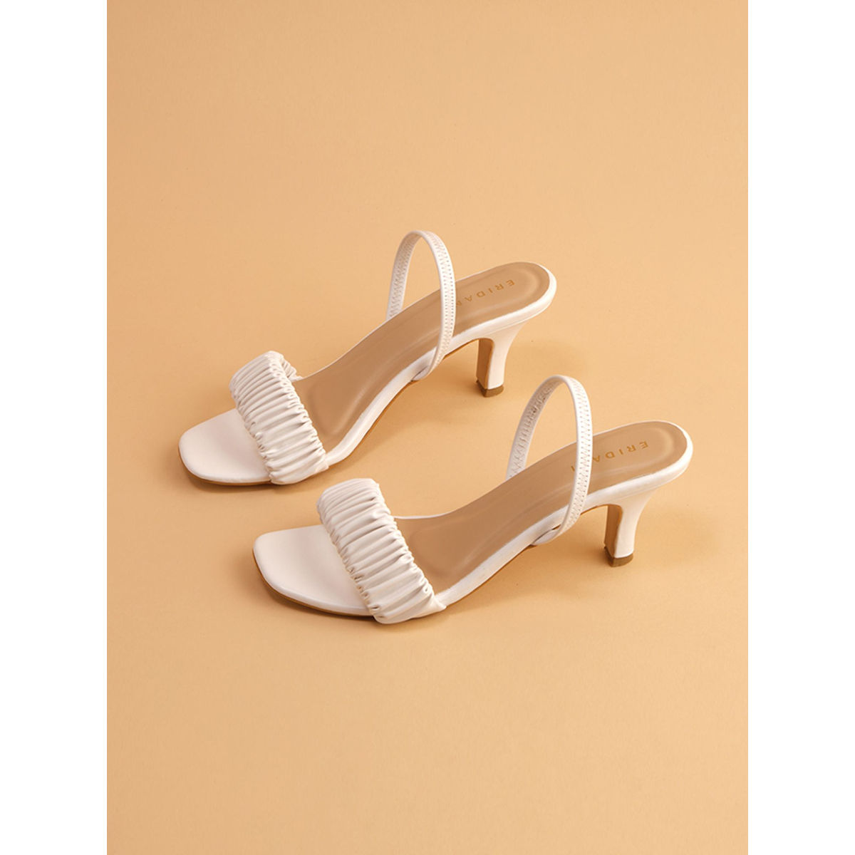 Eridani Ruffled White Tokyo Heels: Buy Eridani Ruffled White Tokyo ...
