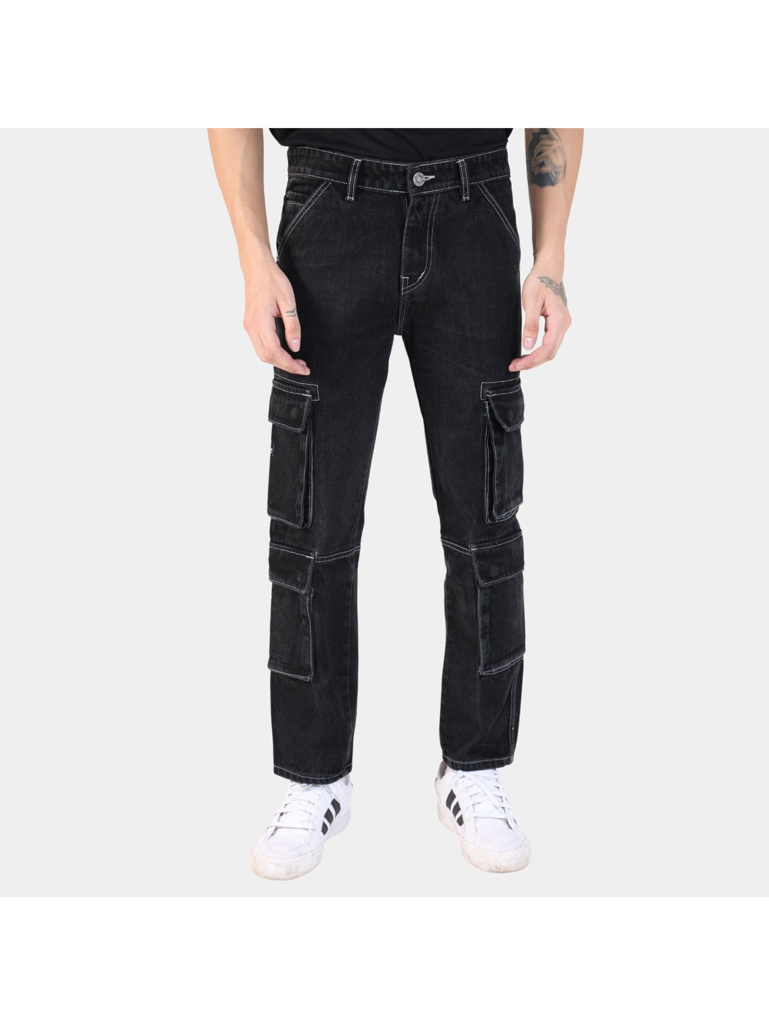 Buy BOTABOCHI Black Terminator Denim Cargo Jeans Online