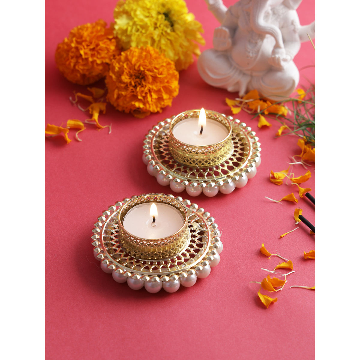 Buy AAPNO RAJASTHAN Set of 2 Jali Diya with Tealight Online