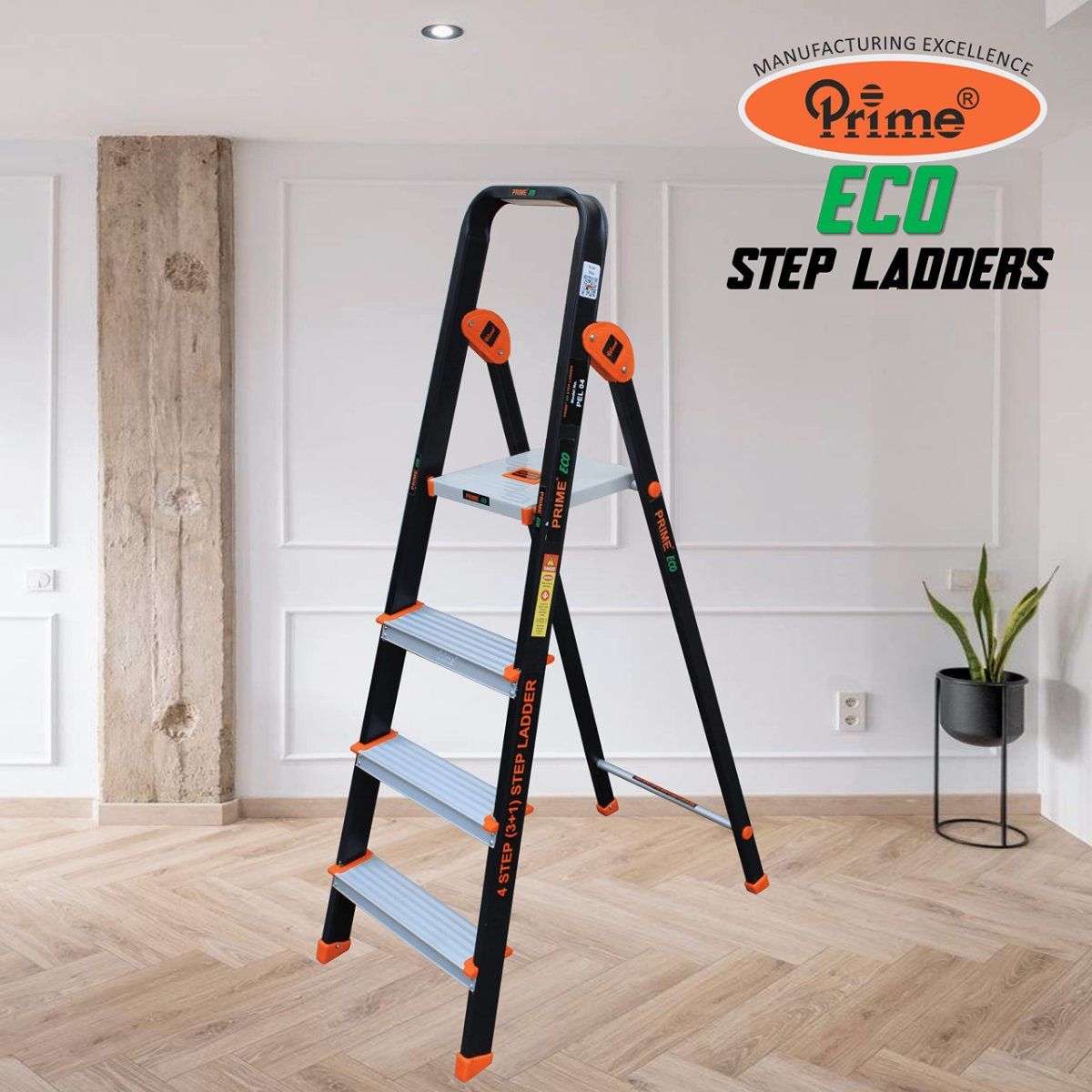Buy Prime Eco 4Steps(3+1) Foldable Aluminium Ladder Serrated Steps and ...