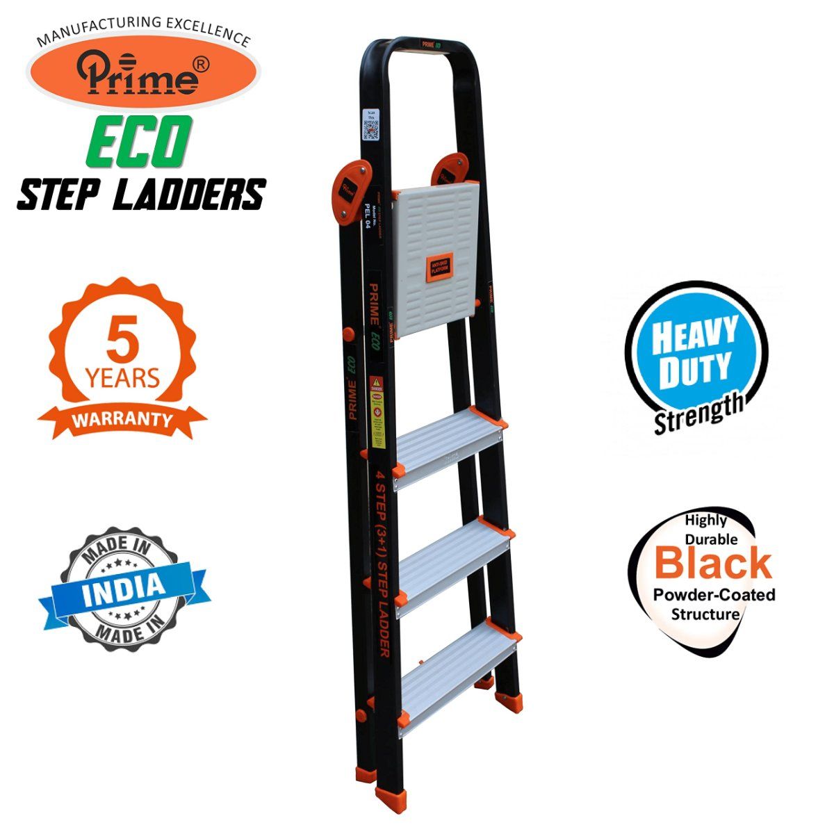 Buy Prime Eco 4Steps(3+1) Foldable Aluminium Ladder Serrated Steps and ...