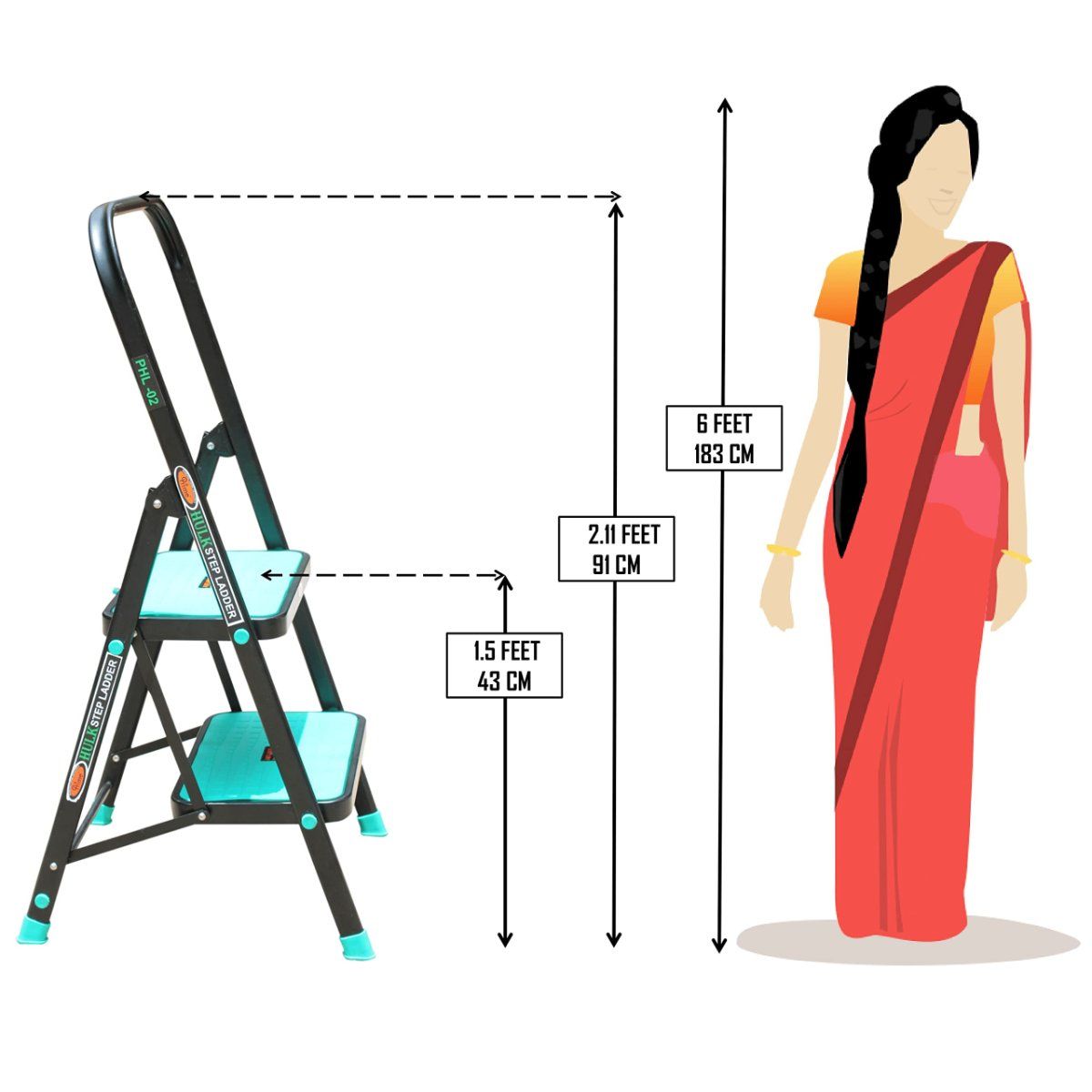 Buy Prime Hulk 2-Steps Heavy-Duty Foldable Steel Step Ladder with Large ...