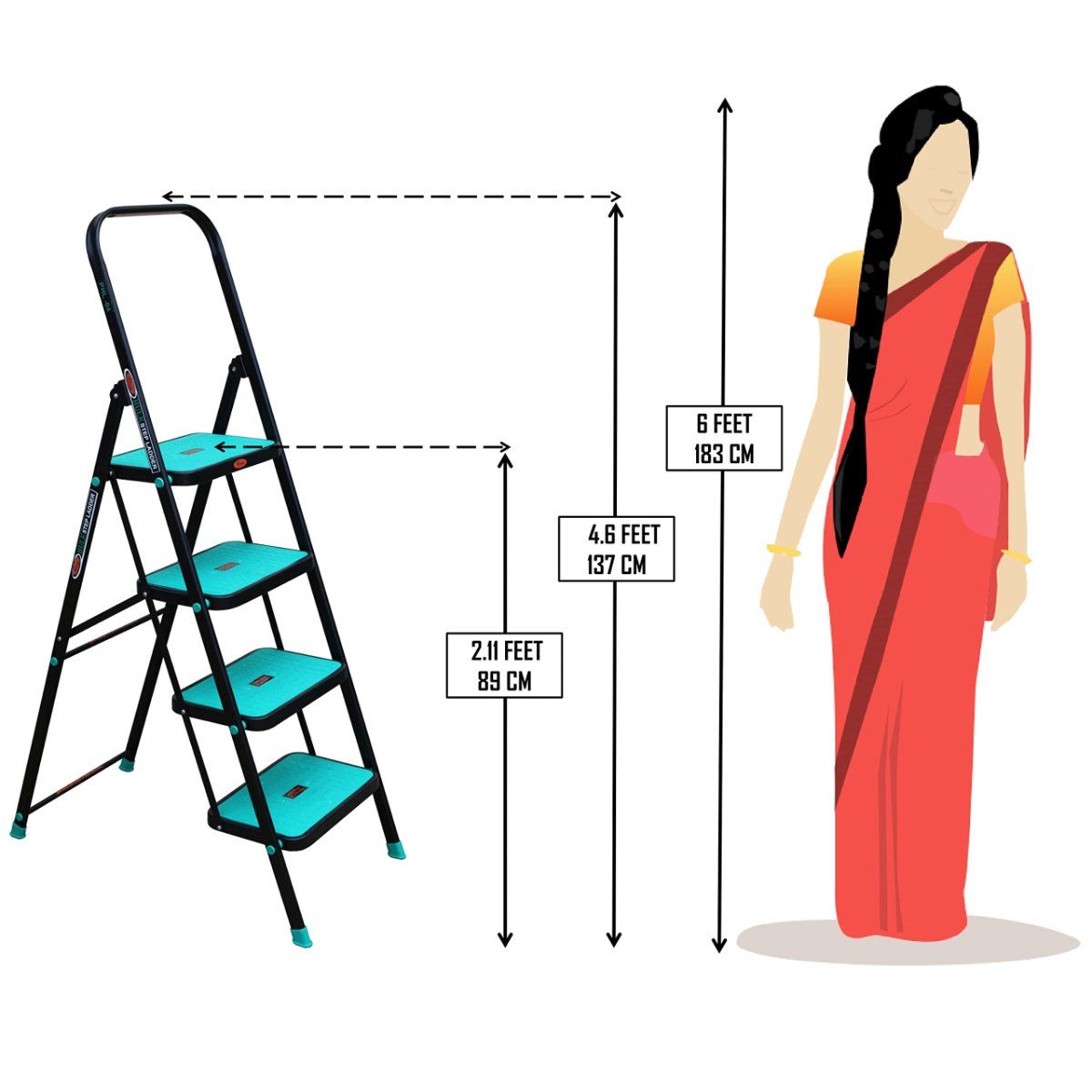 Buy Prime Hulk 4-Steps Heavy-Duty Foldable Steel Step Ladder with Large ...