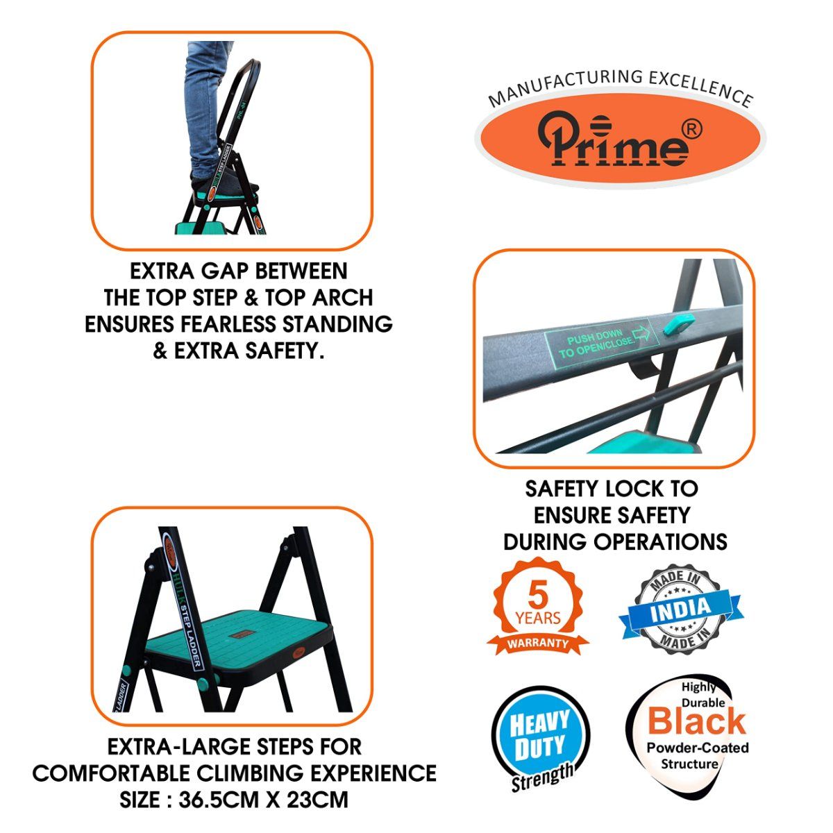 Buy Prime Hulk 4-Steps Heavy-Duty Foldable Steel Step Ladder with Large ...