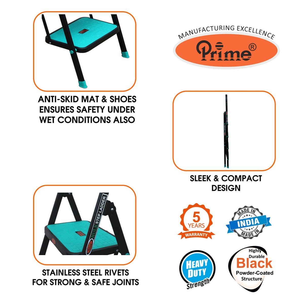 Buy Prime Hulk 4-Steps Heavy-Duty Foldable Steel Step Ladder with Large ...