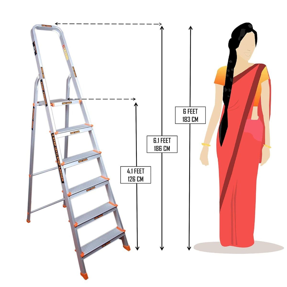 Buy Prime Premium 6Steps(5+1) Foldable Aluminium Ladder Serrated Steps ...