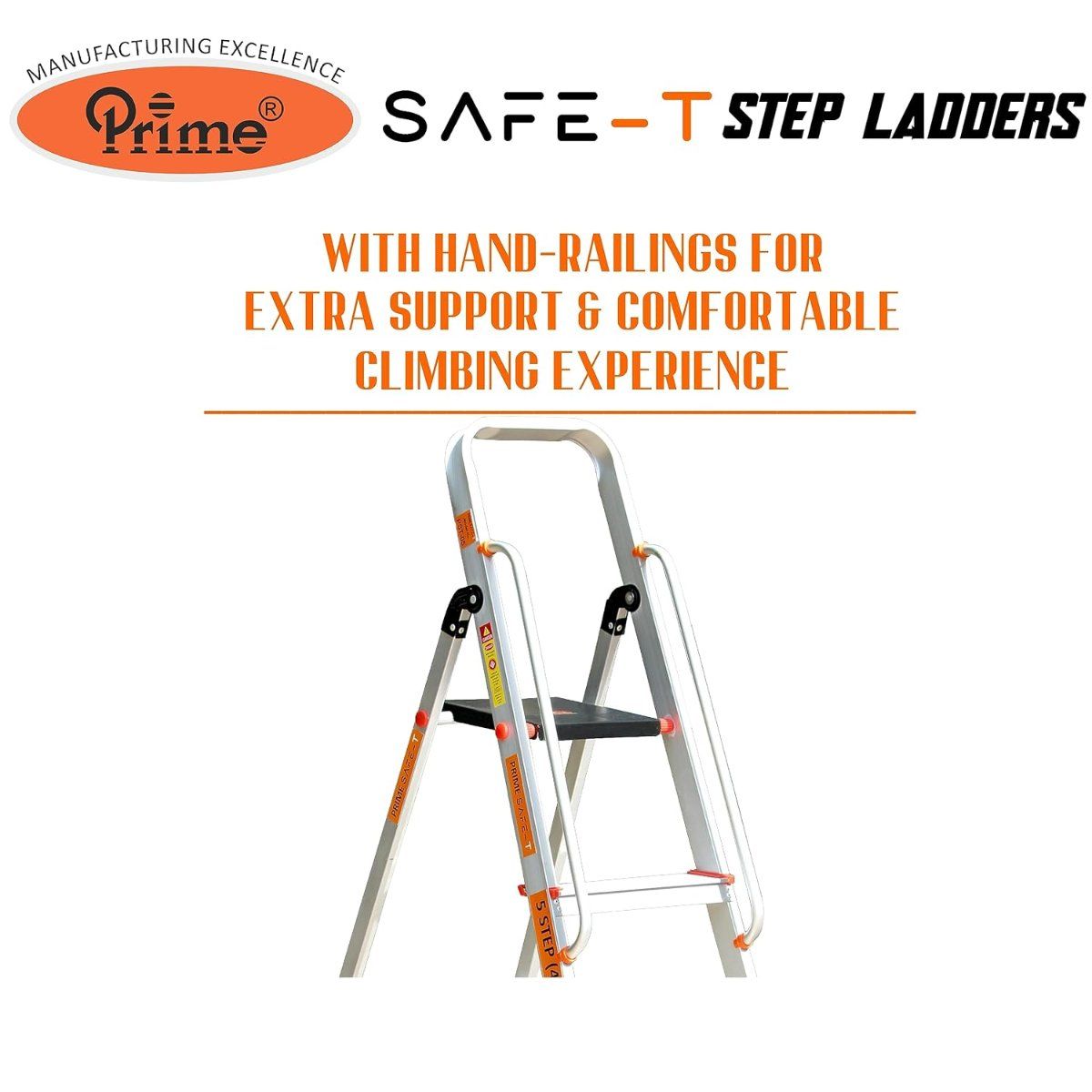 Prime Safe-T 7Steps(6+1) Foldable Aluminium Ladder With Hand-Railings ...