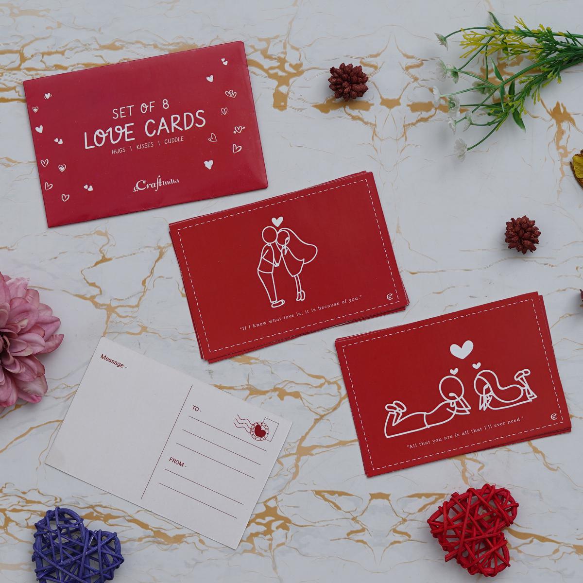 Buy eCraftIndia Valentine Combo of Set of 8 Love Gift Cards, Red Gift ...